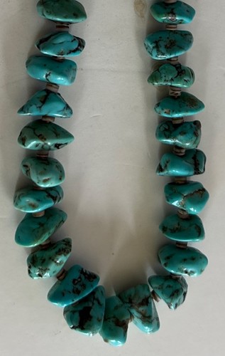 Vintage Navajo Sterling Silver Clasp Turquoise Disk Beads Necklace 18 ...