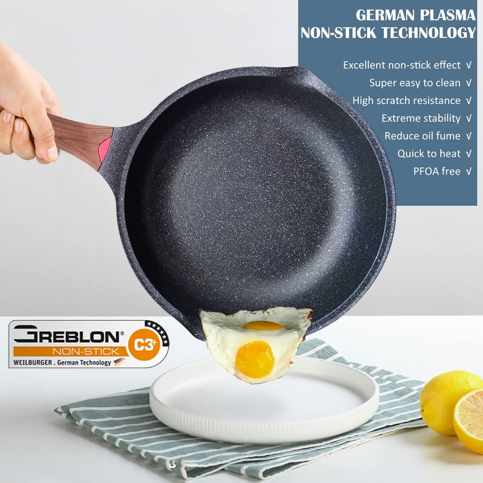 Nonstick Deep Frying Pan Saute with Lid 10in/3Qt Skillet German 3C ...