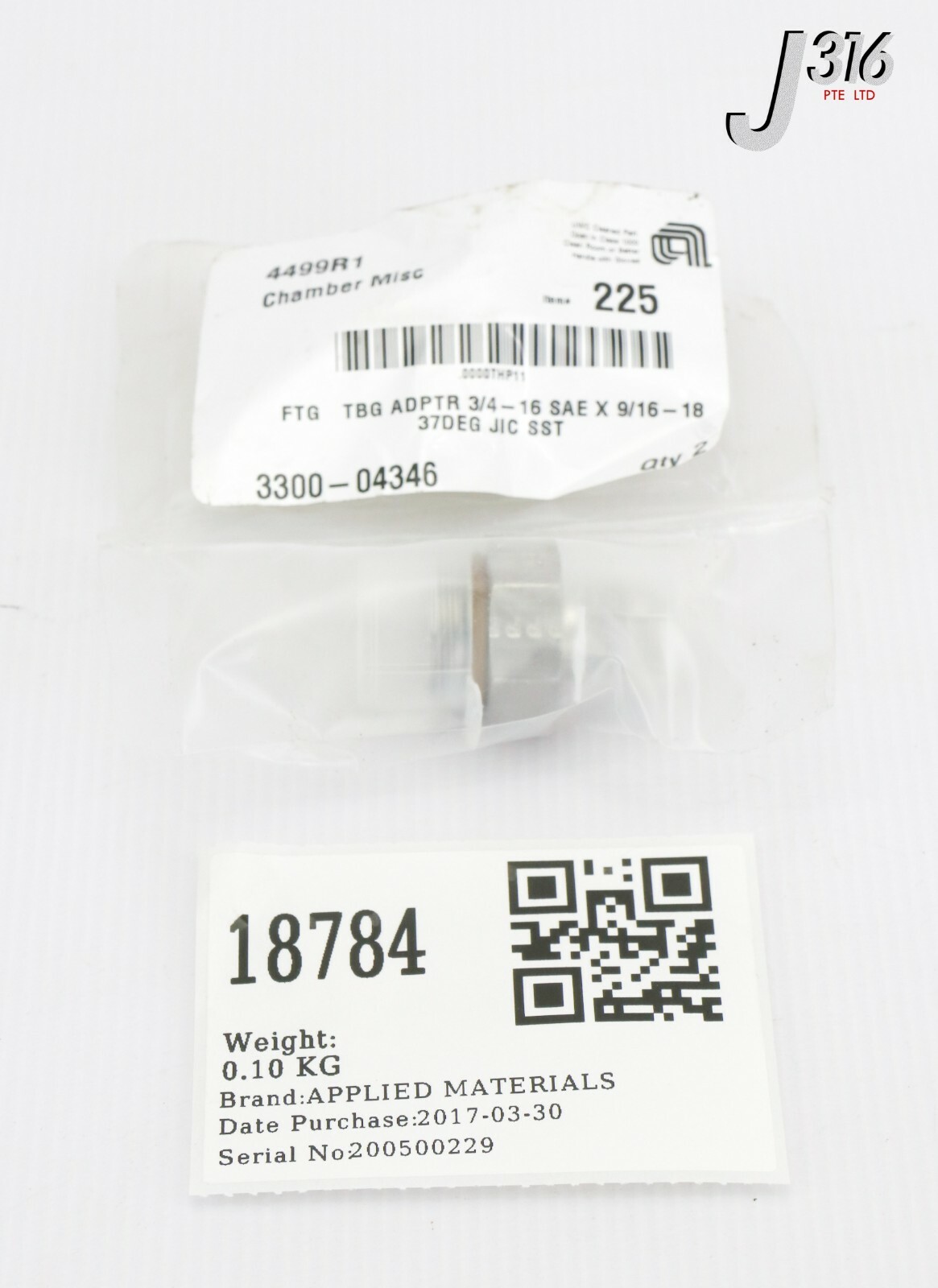 18784 APPLIED MATERIALS FTG TBG ADPTR 3/4-16 SAE X 9/16-18 37DEG(NEW ...
