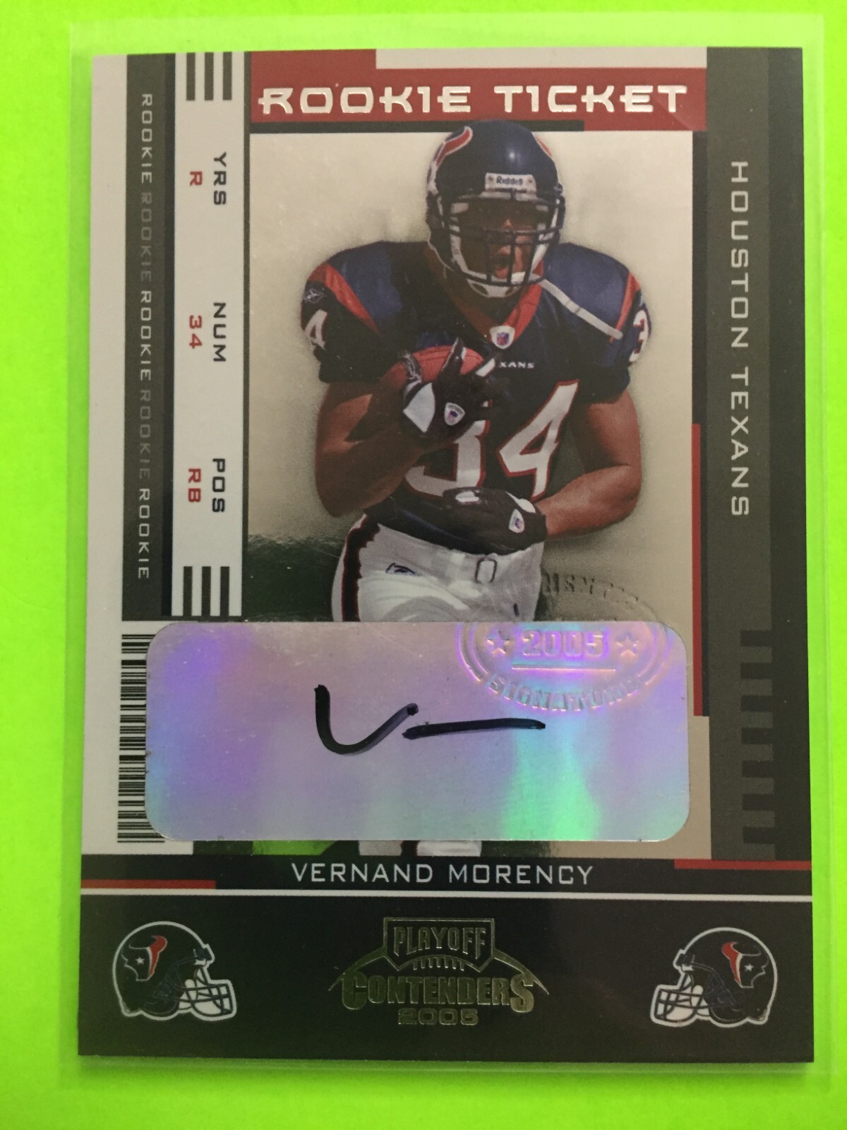 Vernand Morency 2005 Playoff Contenders Autograph Rookie Houston Texans ...