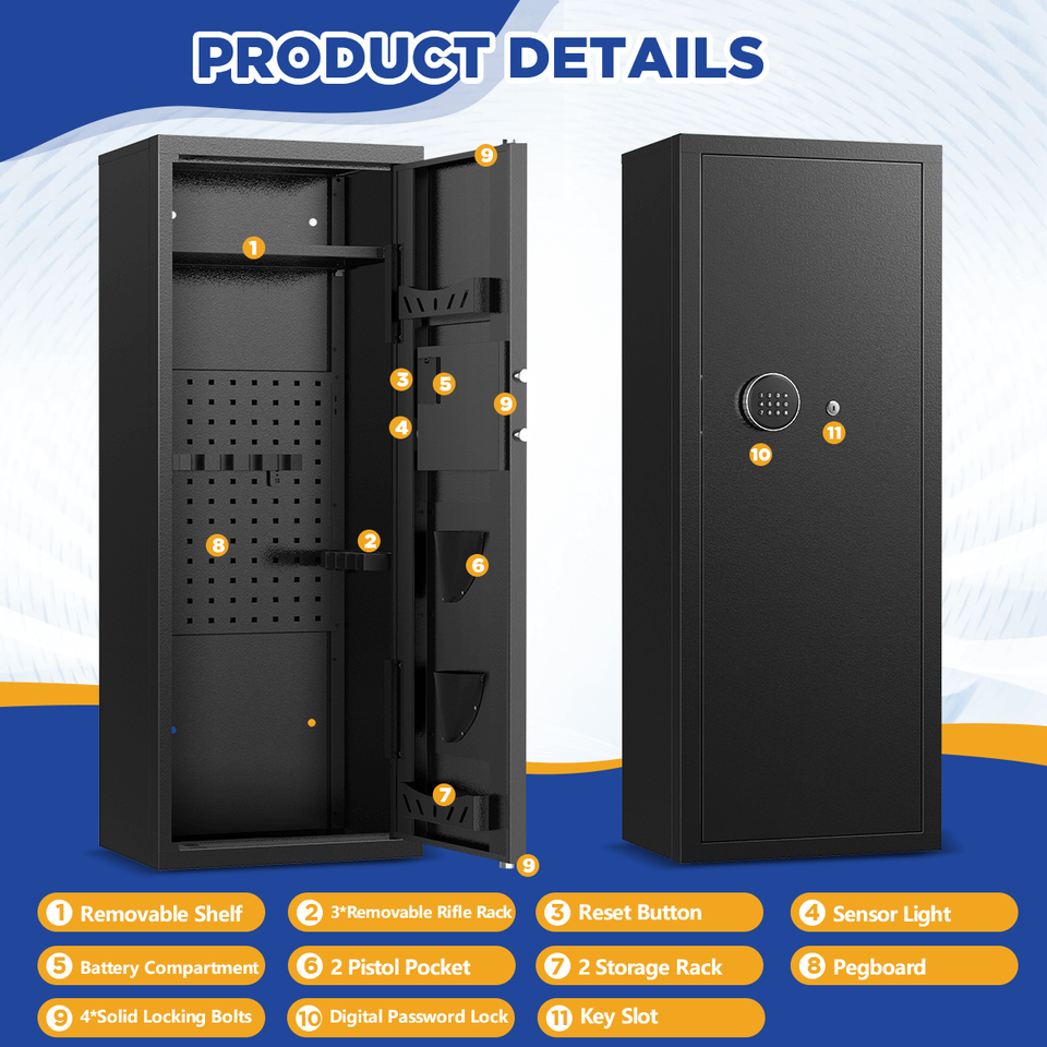 BESAFETY 12-15 Rifle Gun Cabinet for Home Steel Security Gun Safe with ...