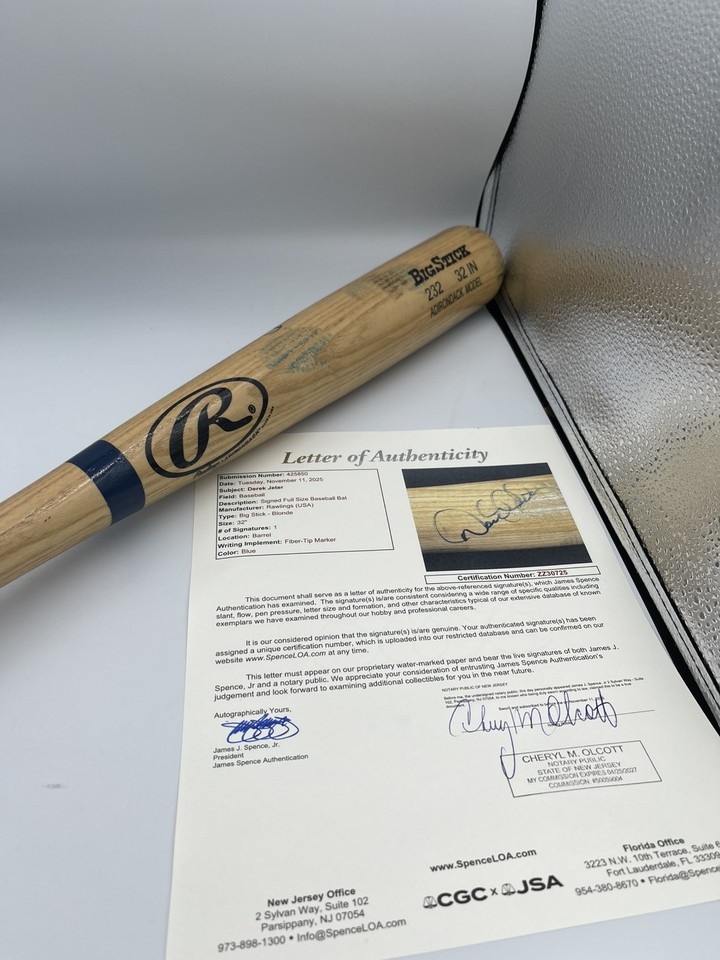 Derek Jeter NY Yankees MLB Autographed Signed Bat Rawlings Big Stick ...