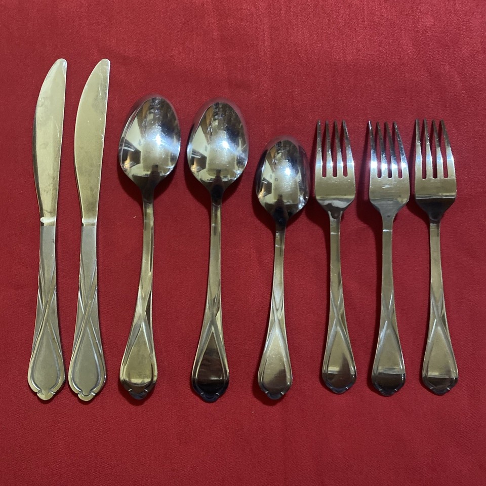 8 Pieces Cambridge Heather Sand Flatware Silverware Forks Knives Spoons ...