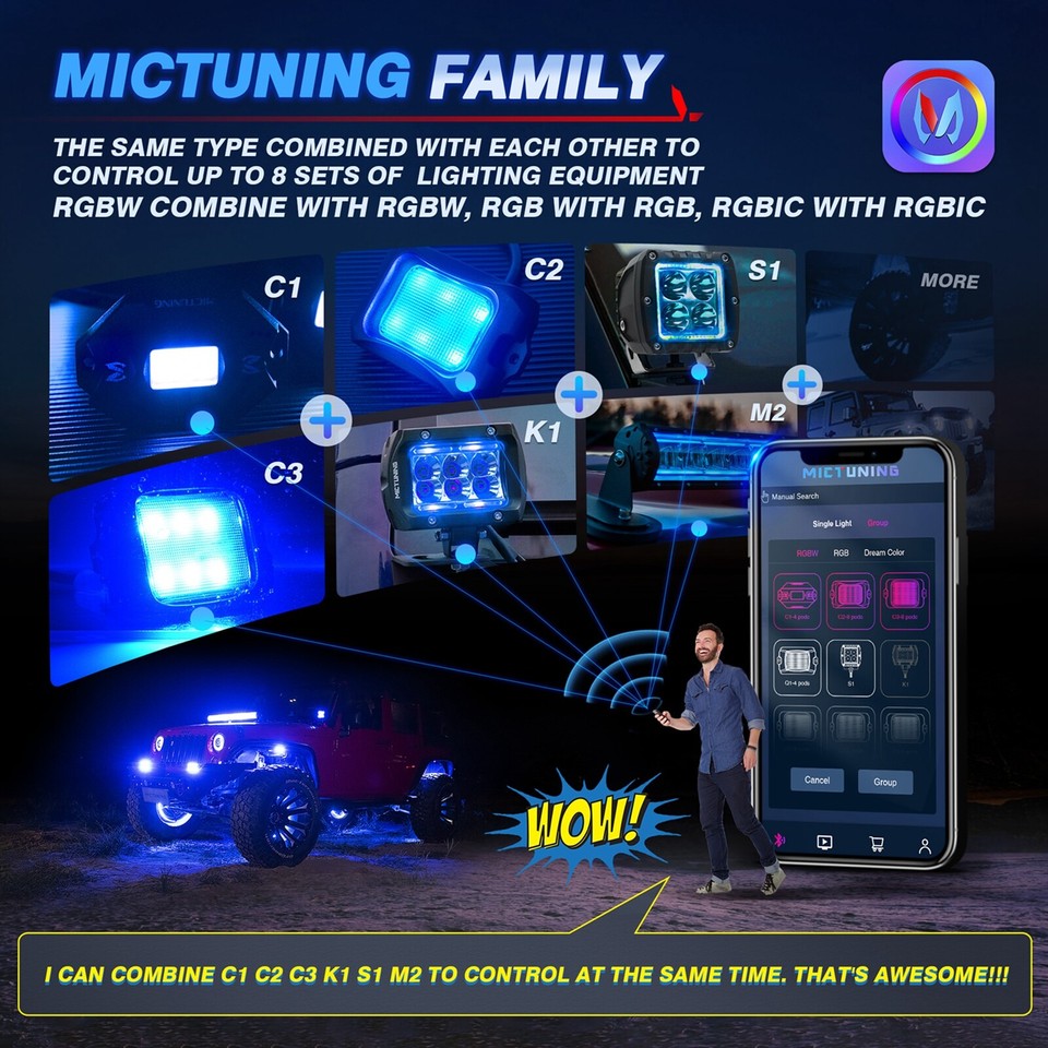 MICTUNING C2 RGBW LED Rock Lights 12 Pods LED Underglow Underbody Neon ...