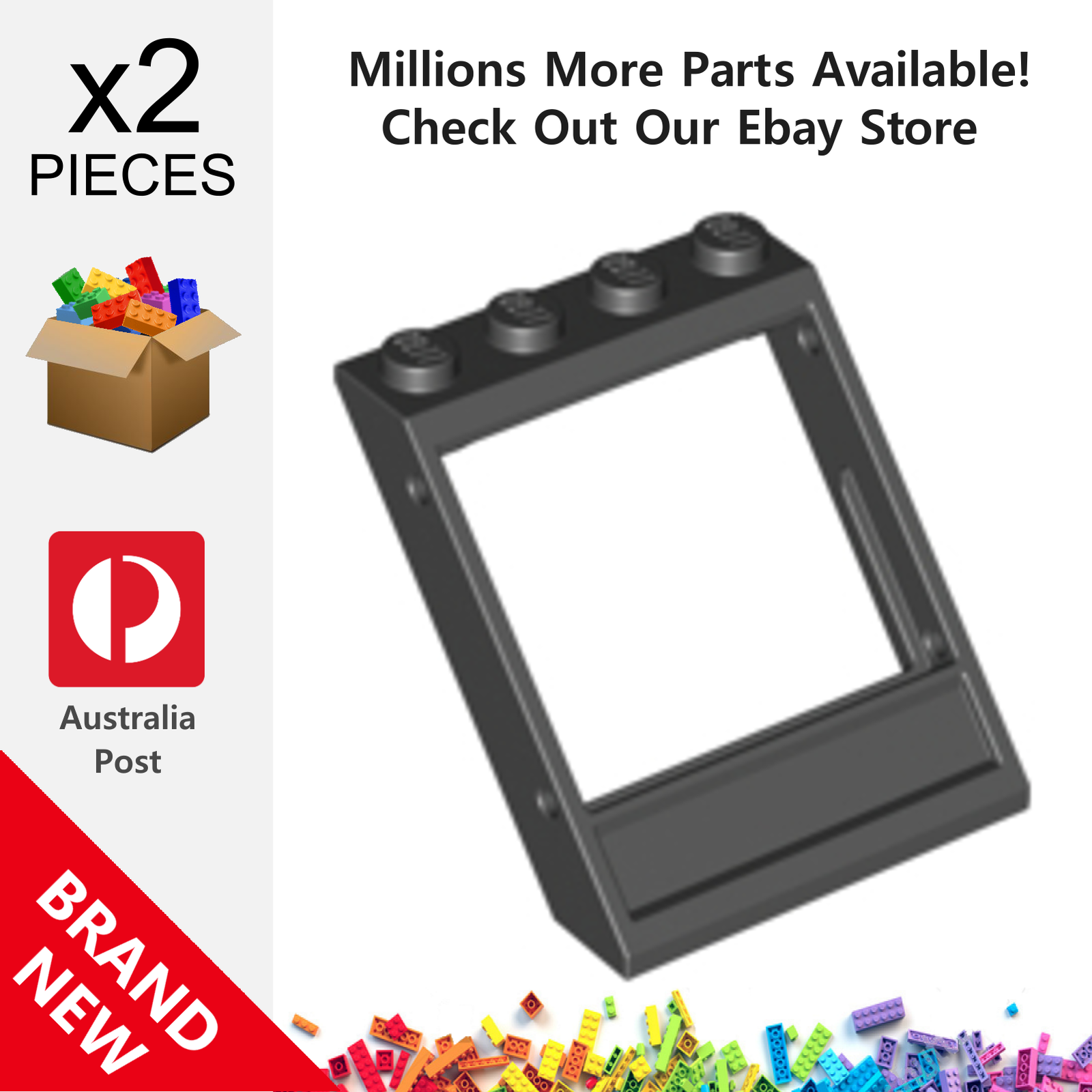 2x Genuine LEGO™ - Window 4 x 4 x 3 Roof with Bottom Panel - 60806 New ...