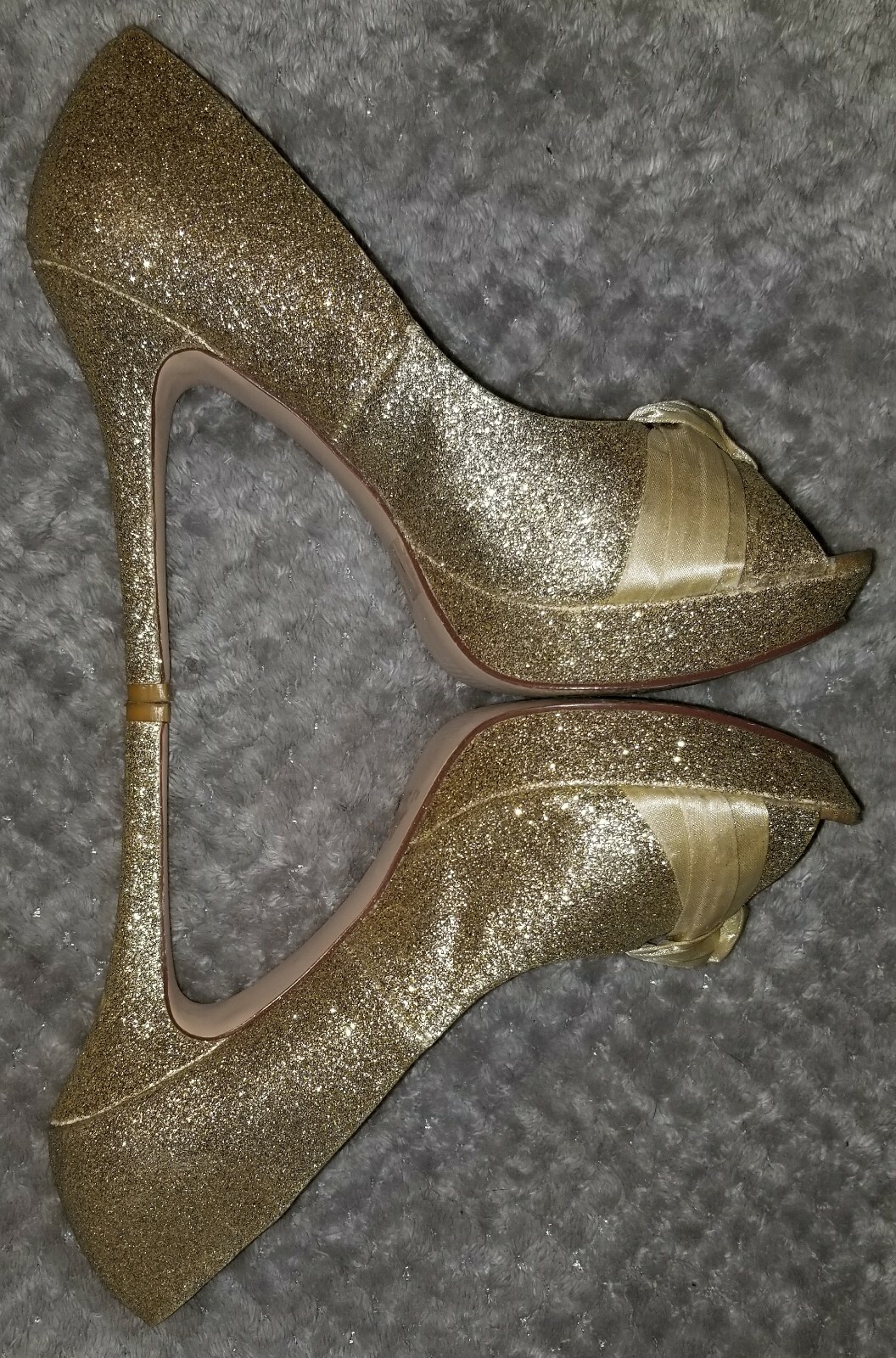 50s GOLD GLITTER Pin Up BOMBSHELL Spike PLATFORM Heel… - Gem