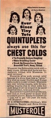 1944 Musterole Print Ad The Dionne Quintuplets Use This For Chest Colds ...