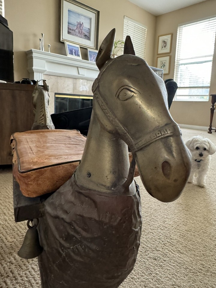 Antique 2 Headed Horse Brass India Chauhans Camel Temple Leather pad | eBay