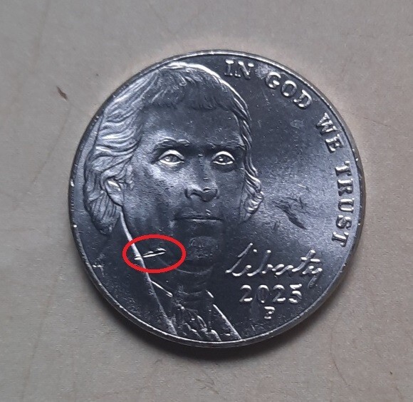 2025 P Nickel Coin from OBW Roll UNC, Error, Obverse & Reverse Die ...