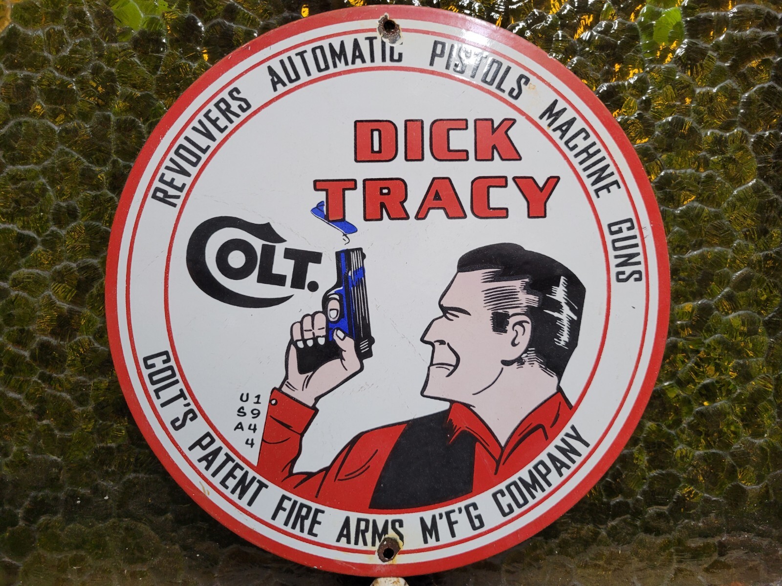 VINTAGE COLT PORCELAIN SIGN 1944 DICK TRACY | Grelly USA
