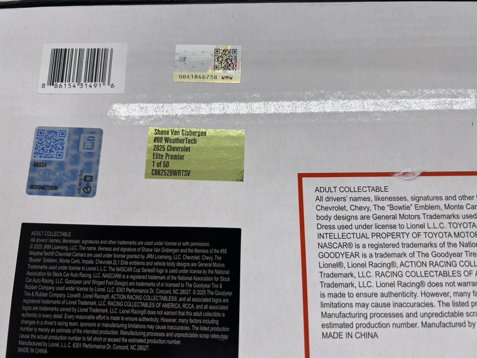 2025 Shane Van Gisbergen #88 WeatherTech 1 Of 50 Premier Elite SVG Red ...