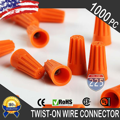 (1000) Orange Twist-On Wire Connector Connection nuts 22-14 Gauge ...