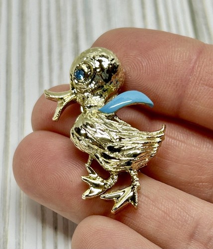 Vintage Gold Tone Duck Rhinestone Brooch Pin 1.5" | eBay