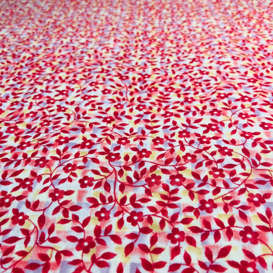 Visit Fabric Classic Cottons Flower Vines Gingham Fabric Calico Style ...