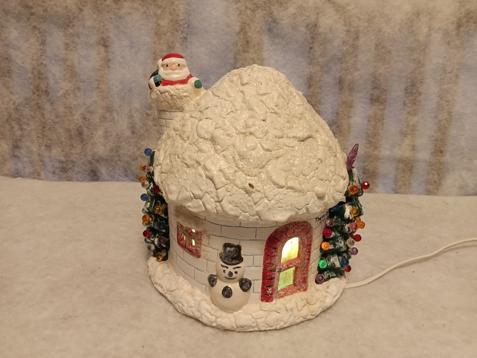 Vtg Lighted Ceramic Christmas Snow House Igloo Santa W/Lighted Base 2 ...