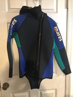 MARES Wetsuit 2 Piece Beaver Tail Hooded +Farmer John BLUE 7mm Size 3 ...