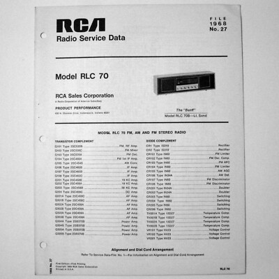 RCA ® Model RLC70 Table Top Radio - Service Manual © 1968 | eBay