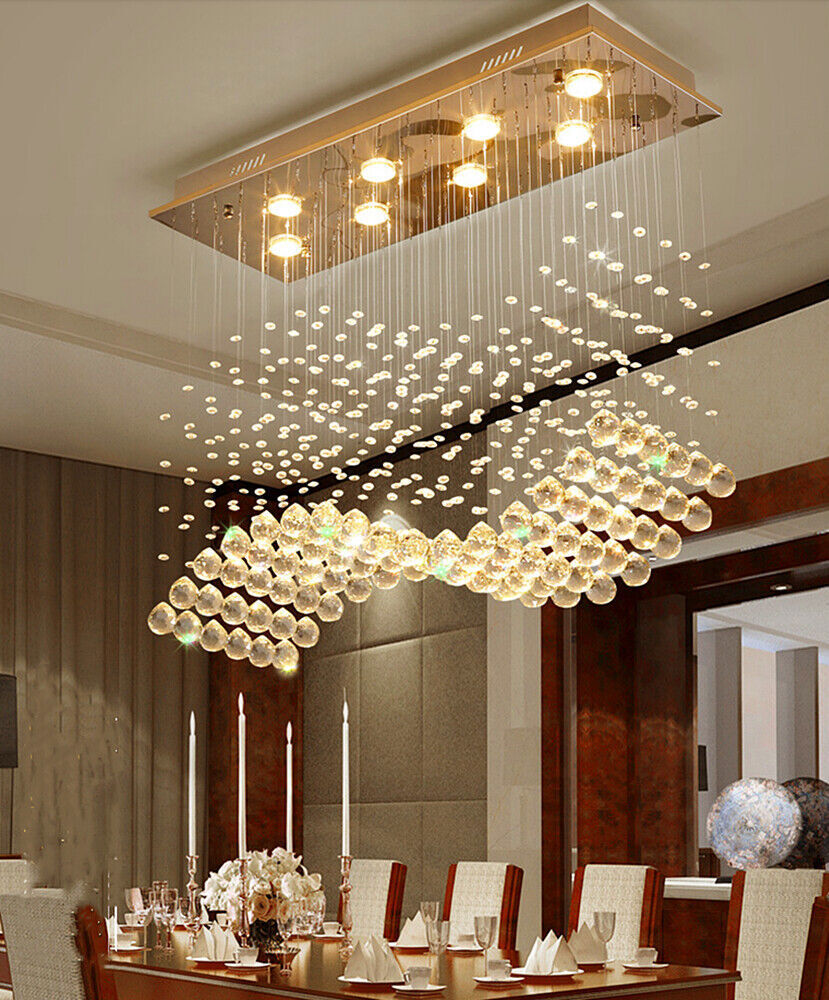 Modern Luxury Rectangular LED Chandelier Raindrop K9 Crystal Pendant ...