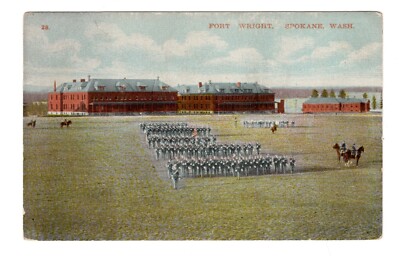 PPC POSTCARD WASHINGTON SPOKANE FORT WRIGHT MILITARY POST WITH SOLDERS ...
