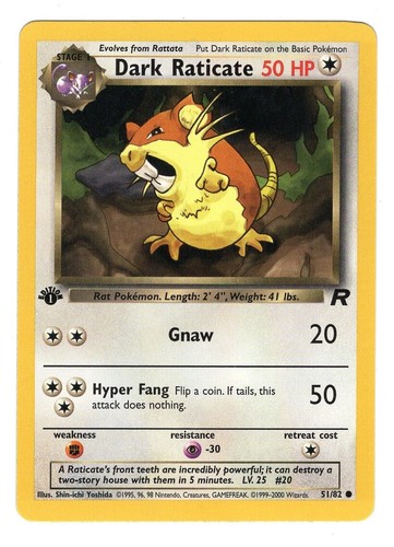 Pokemon TCG Dark Raticate Team Rocket 51/82 1st Edition Regular Common ...