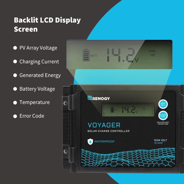 Renogy Voyager 20A 12V/24V PWM Waterproof Solar Charge Controller w ...