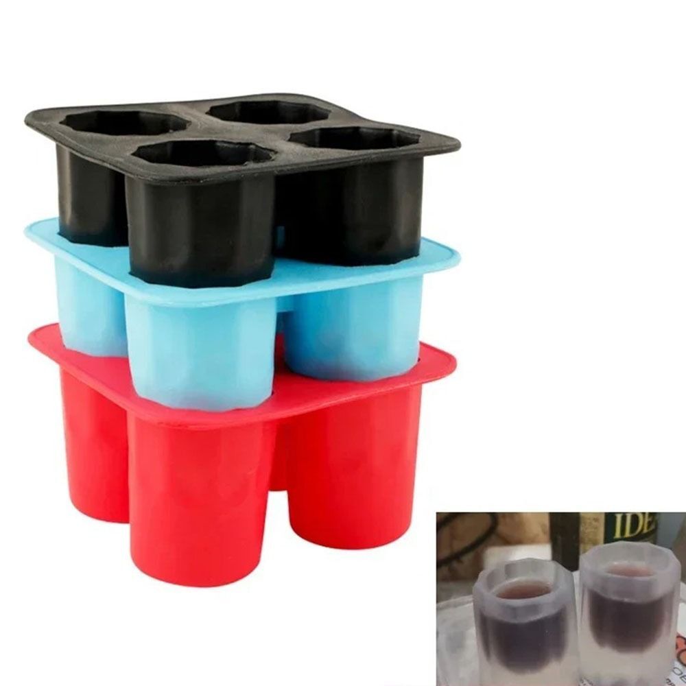 4-Cup Ice Cube Shot Shape Rubber Shooters Glass Freeze Mold Maker Tray ...