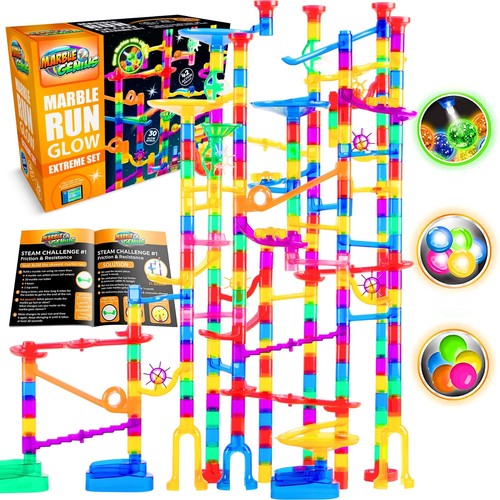 Marble Genius 300 pcs Glow Marble Run Track Race Extreme Set for Kids ...
