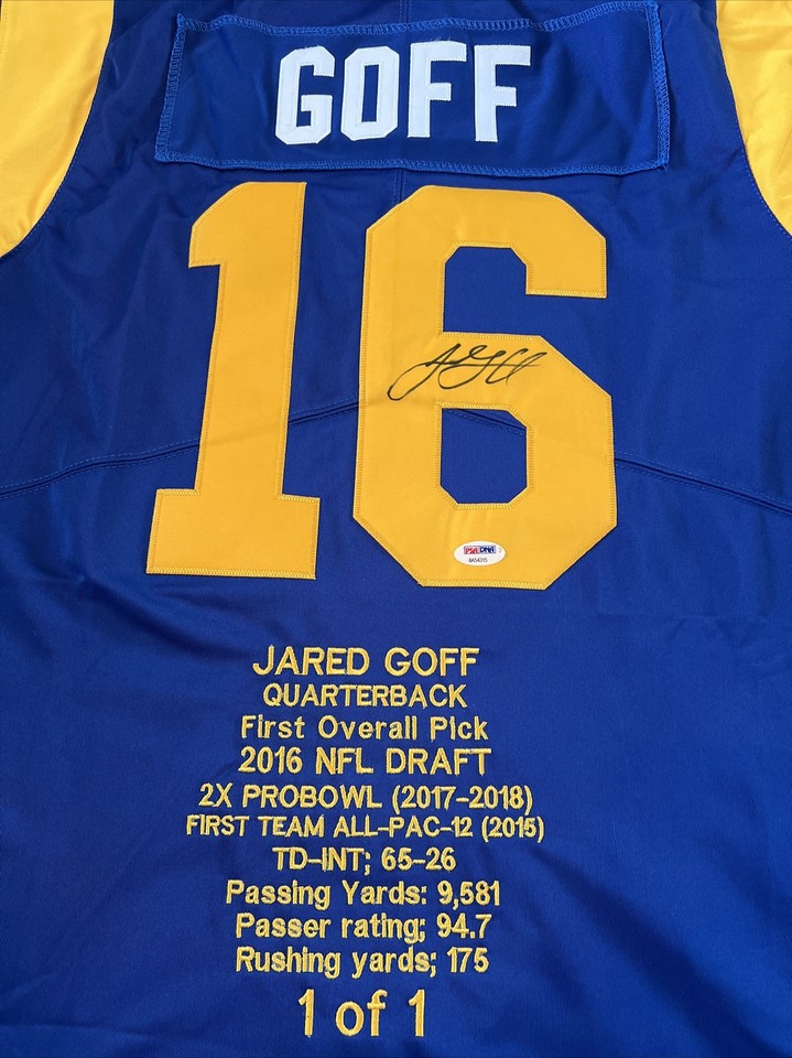 Jared Goff Signed/Autographed 1/1 LA Rams Jersey NFL PSA/DNA Stats | eBay