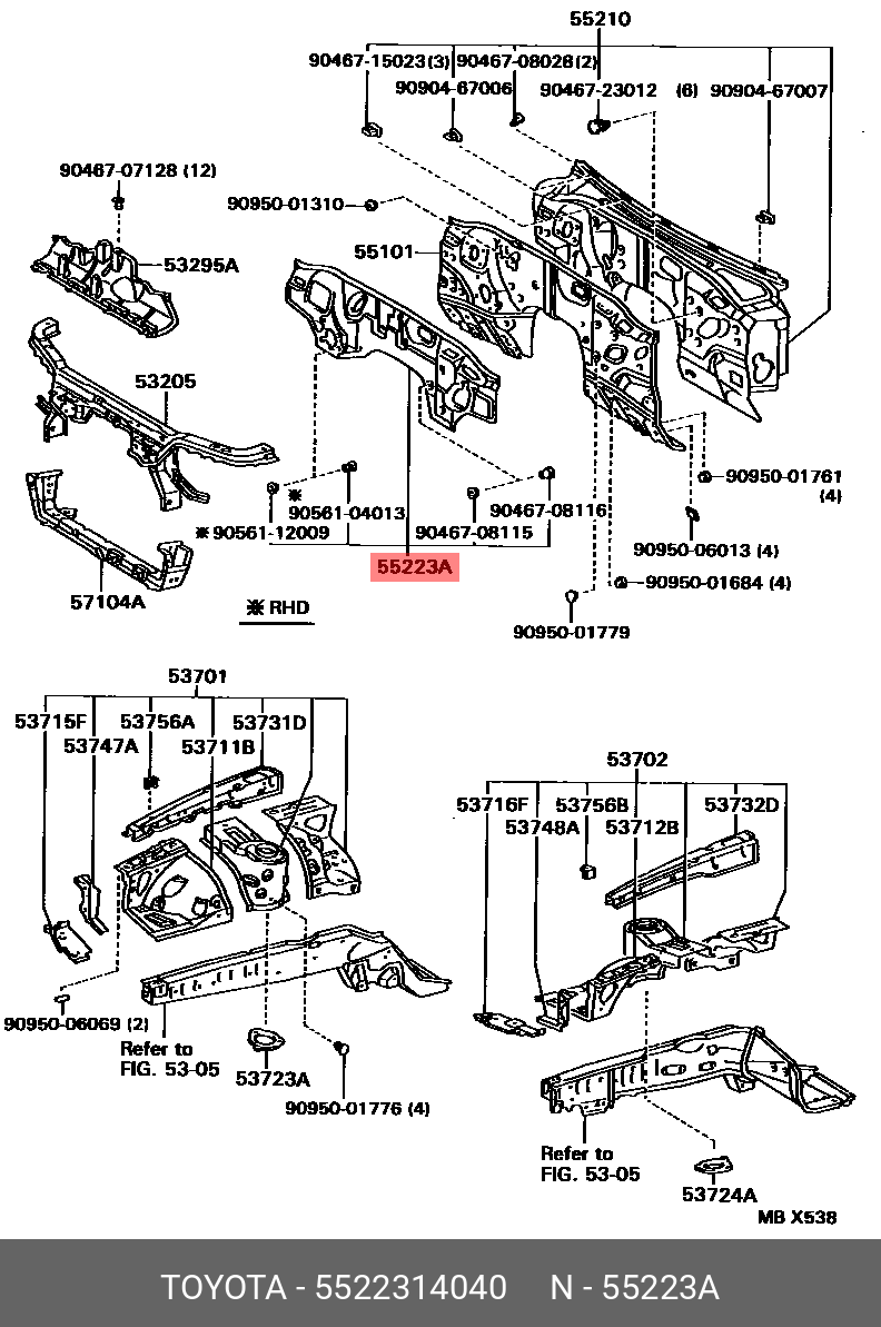 Genuine OE insulator, dash panel, outer, 5522314040 for TOYOTA 55223 ...