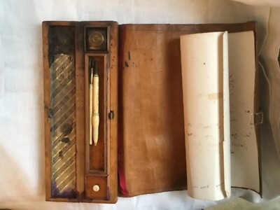 Antique travelling writing set containing inkwell, nib storage, pen ...