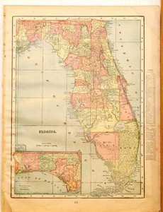 Beautiful Original 1899 Florida Large Color Map/10x14 | eBay