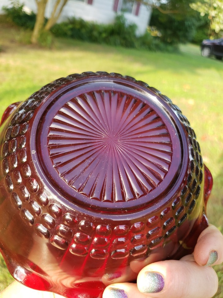 Vintage Anchor Hocking Ruby Red Fluted Color Pressed Glass Diamond Design Ruffle | eBay