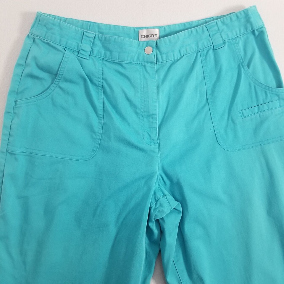 Chicos Capri Shorts Women 3 Blue Capri Pants Lightweight Cropped ...