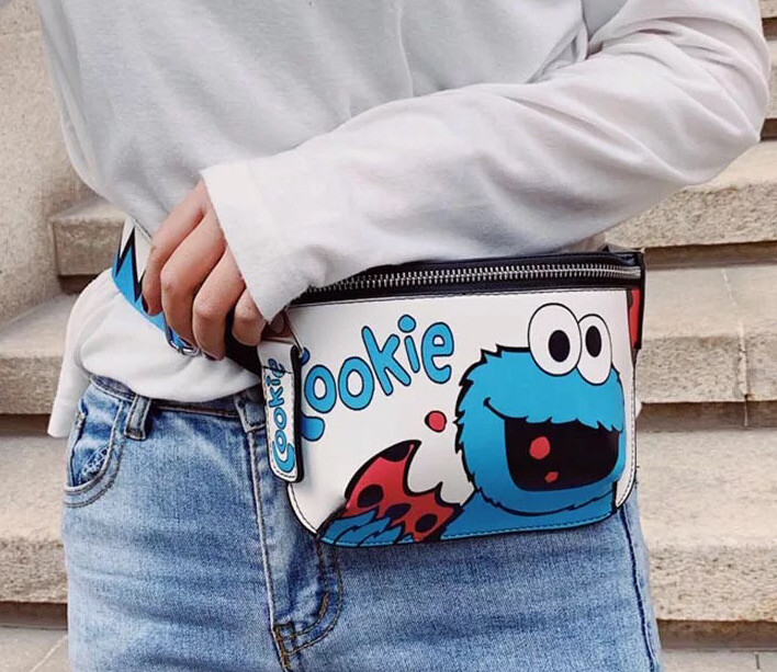 Fanny Pack Cartoon Monster pu leather waist crossbody bag cartoon blue ...