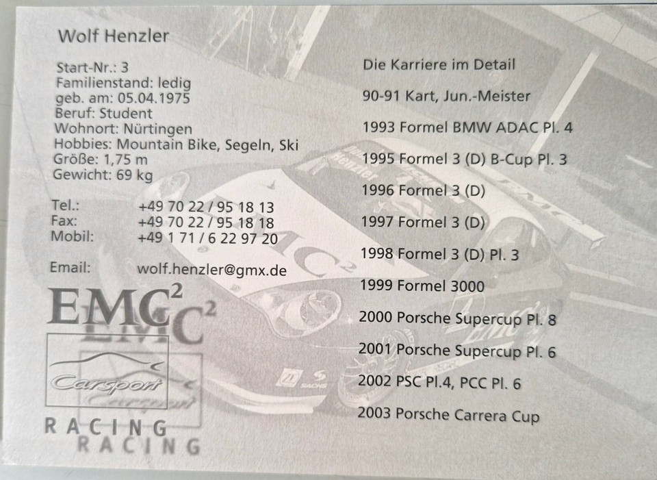 AUTOGRAMMKARTE PORSCHE 911 GT3 CARRERA CUP 2004 TEAM ARAXA RACING WOLF ...
