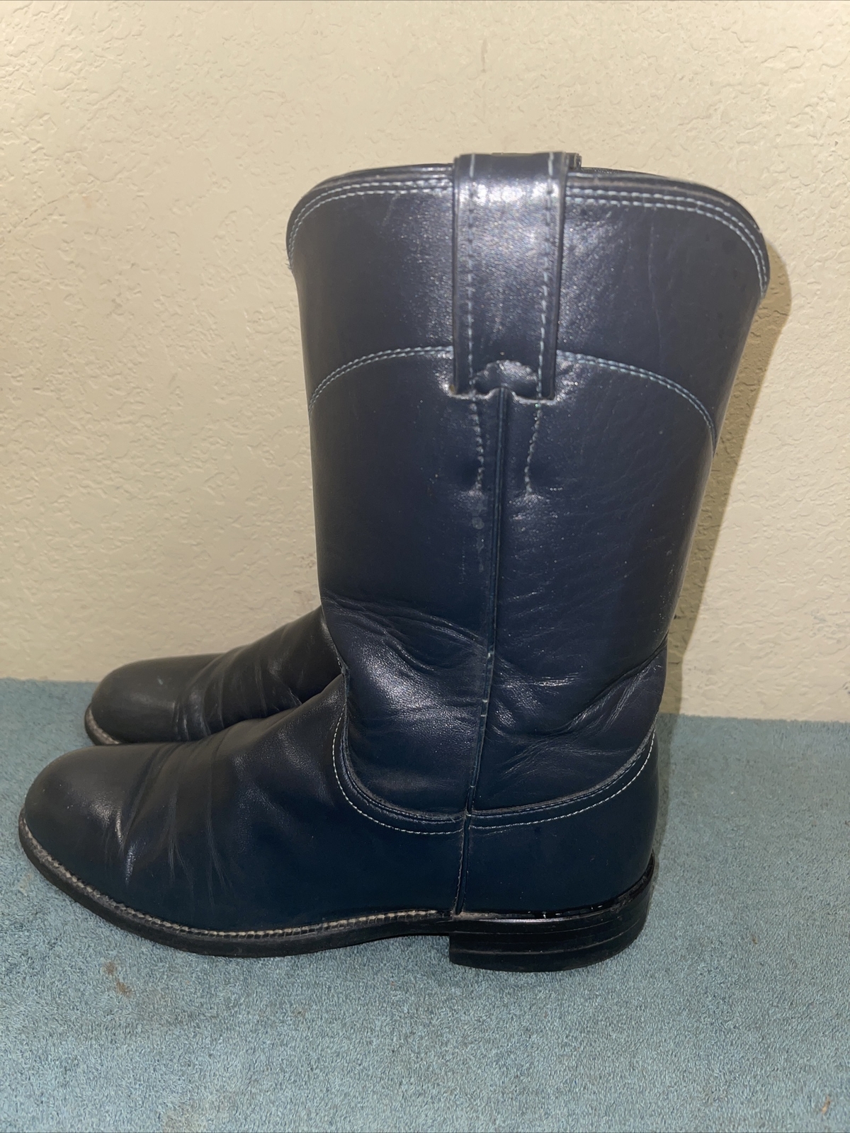 Justin L 3057 Gun Metal Blue Cowboy Ropers Western Boots sz 7 B FREE ...