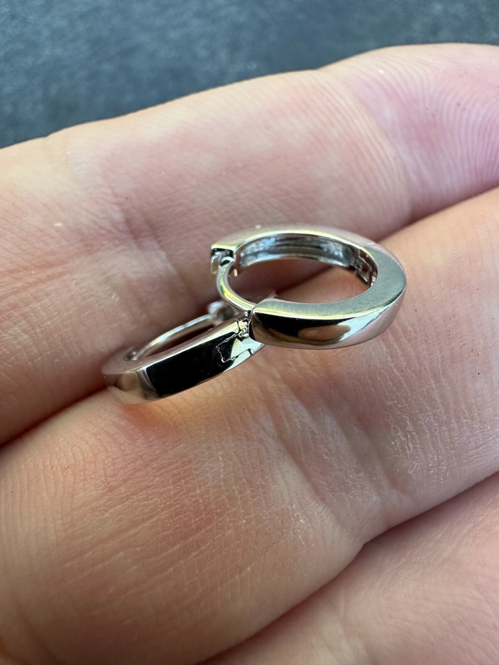 Real Solid 925 Sterling Silver Hoops Mens Ladies Small Huggie Hoop ...