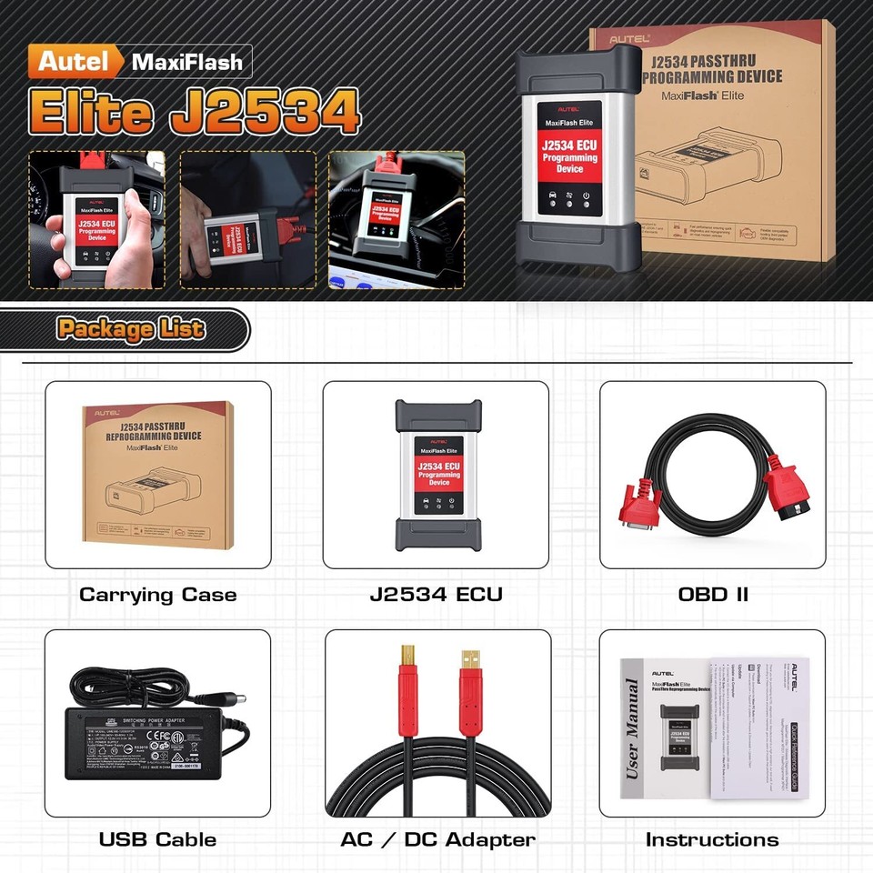 Autel MaxiFlash Elite VCI J2534 Pass-Thru Programming Tool Multi ...