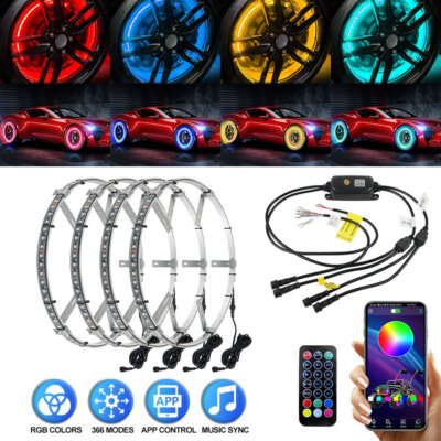 4X 15.5" LED RGB Wheel Ring Lights For Truck Car Rim Light Bluetooth ...