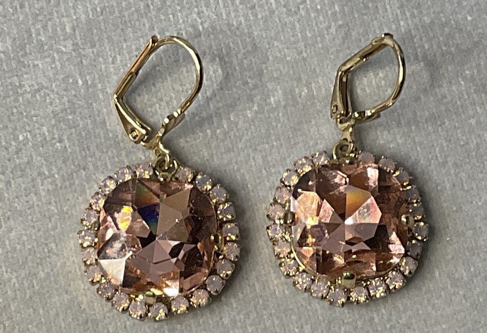 Pink Rhinestone Gem Crystal Gold Tone Dangle Drop Lever Back Fashion ...