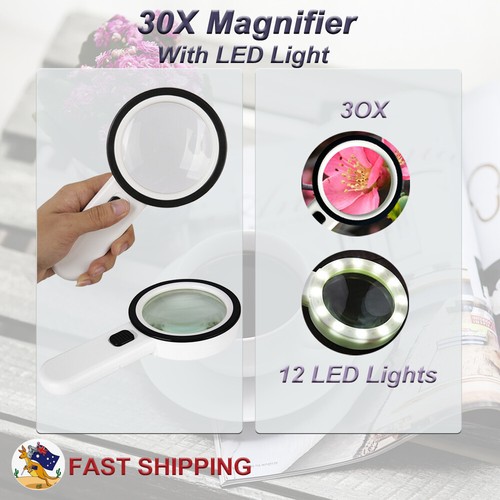 30X Led Magnifier Magnifying Glass with Light Handheld High Power Jumbo ...