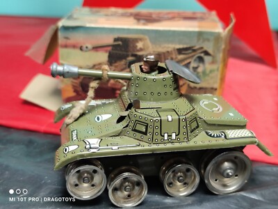 VINTAGE TANK GAMA D.R.G.M TIN MILITARY TOY GERMANY DDR GDR IN ORIG. BOX ...
