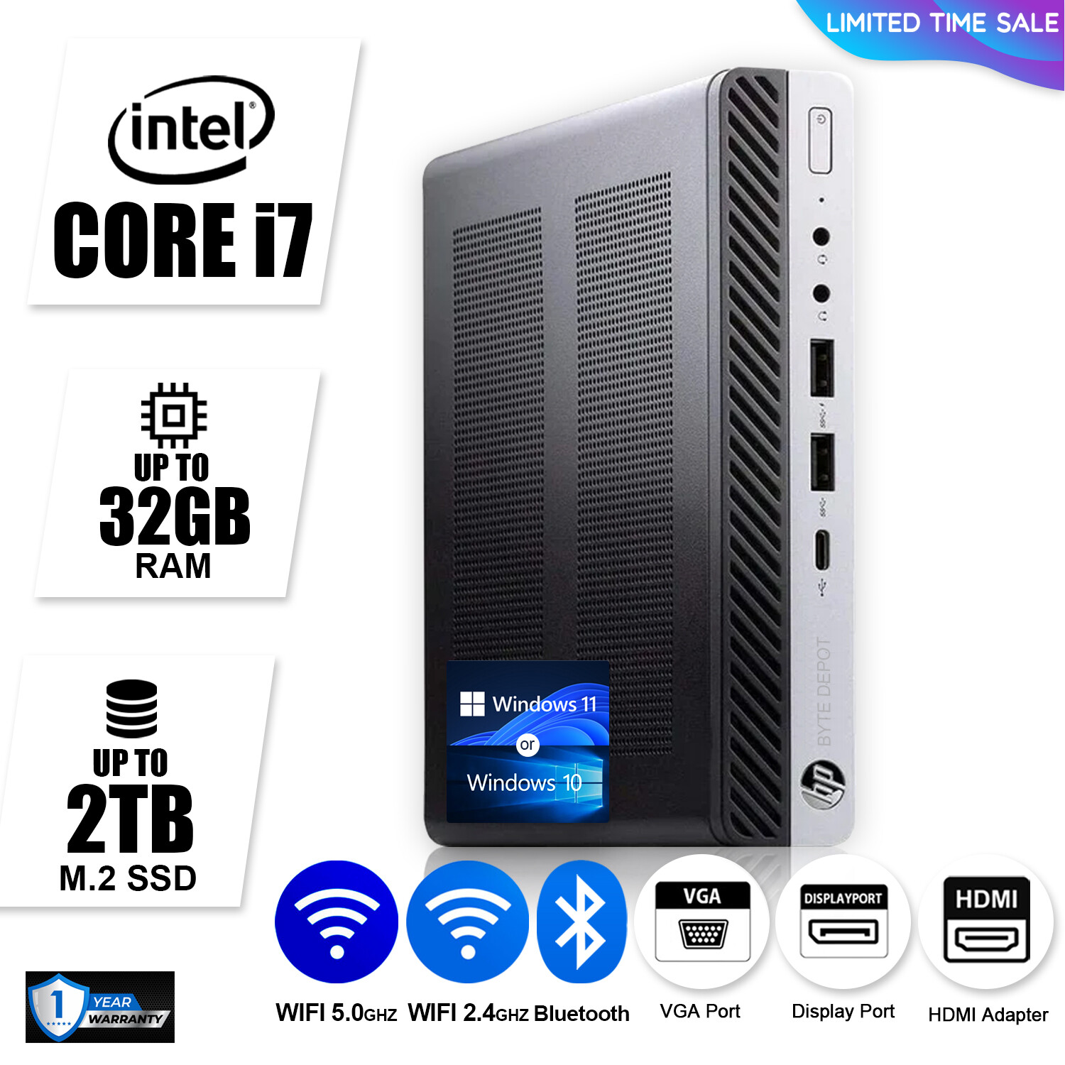 HP Mini Desktop Computer PC i7, up to 32GB RAM, m.2 SSD, Windows 11 or ...