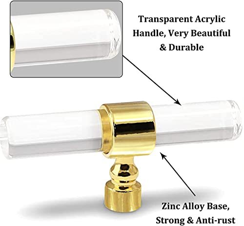 2 Pack Acrylic Cabinet Knobs Brushed Gold Drawers Knobs Clear Single Hole T B... | eBay