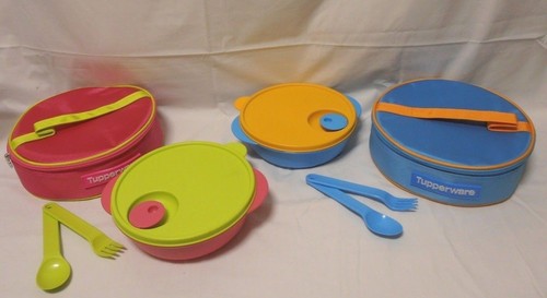 TUPPERWARE CRYSTALWAVE LUNCH SET pink or blue includes cutlery, bag ...