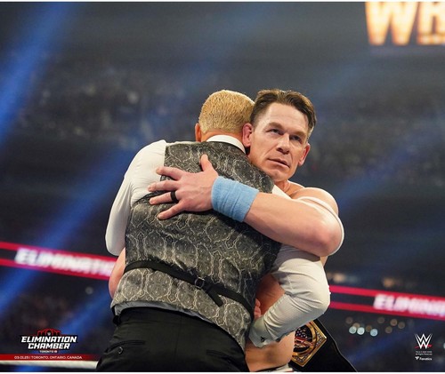 John Cena & Cody Rhodes WWE Unsigned 2025 Elimination Chamber Hug ...