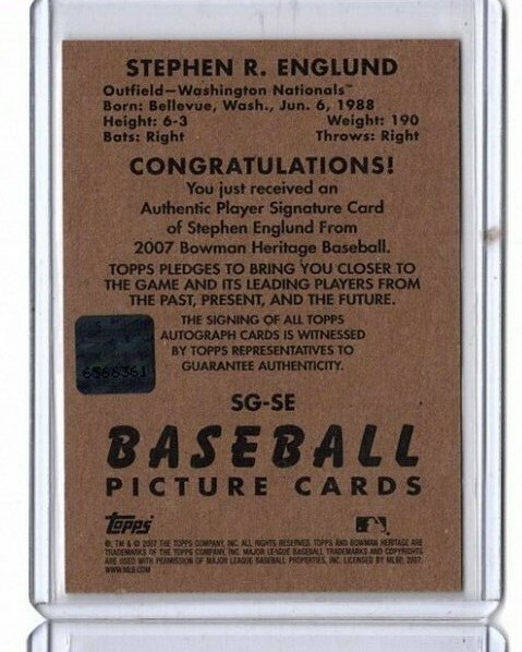 2007 BOWMAN HERITAGE SIGNS of GREATNESS AUTO STEPHEN ENGLUND NATIONALS ...