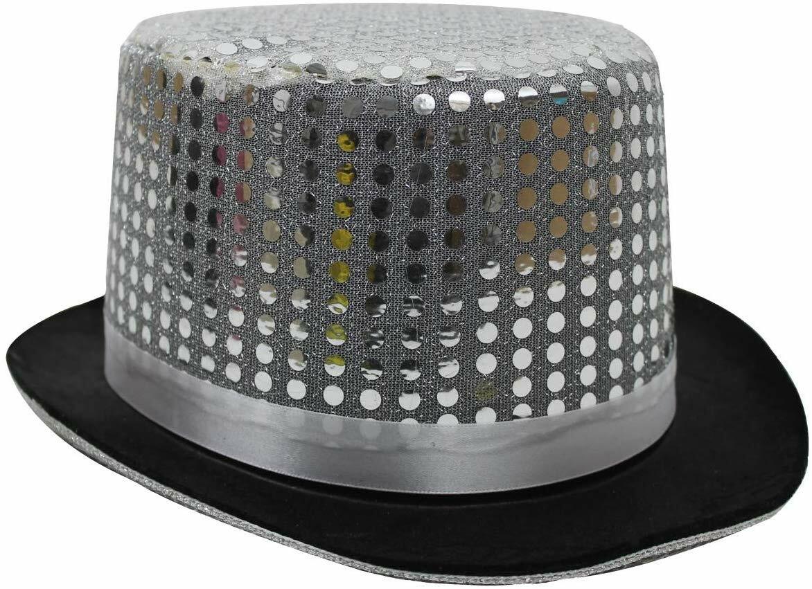 SILVER SEQUIN TOP HAT CABARET CIRCUS RINGMASTER FANCY DRESS COSTUME ...