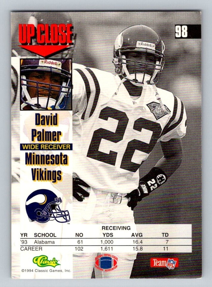1994 Classic Images David Palmer #98 Rookie RC Minnesota Vikings | eBay