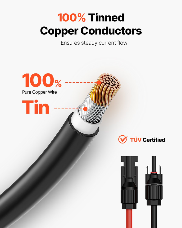 30FT Solar Panel Extension Wire with Female & Male Connectors 10AWG 1 ...